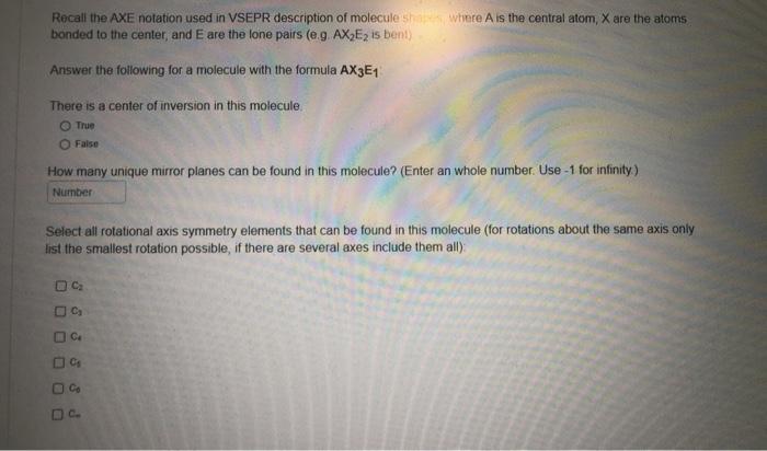 Solved Recall The Axe Notation Used In Vsepr Description Of