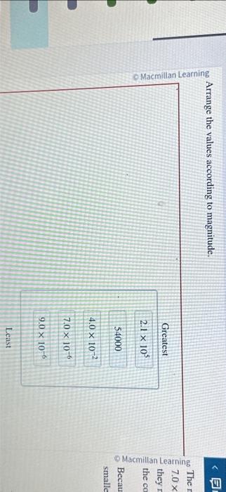 Solved Arrange the values according to magnitude. | Chegg.com