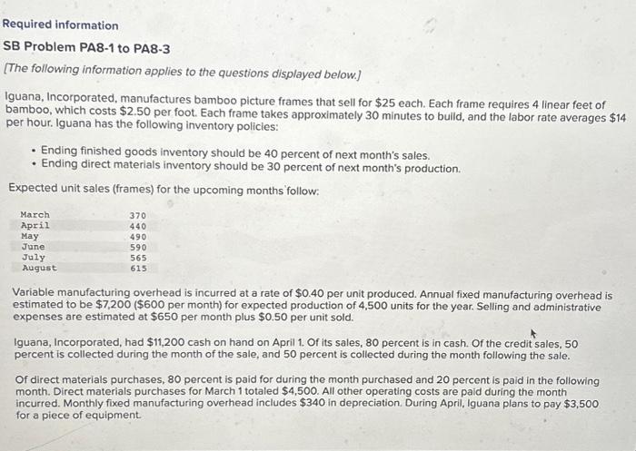 Solved Required information SB Problem PA8-1 to PA8-3 [The | Chegg.com
