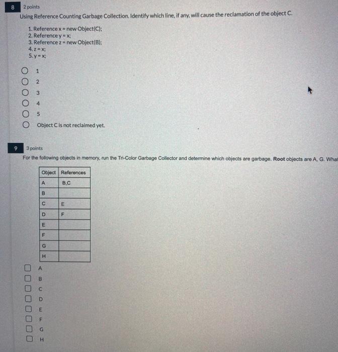 Solved 8 2 Points Using Reference Counting Garbage