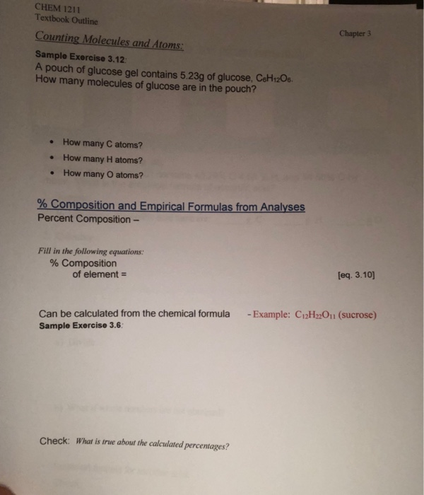Solved Chapter 3 CHEM 1211 Textbook Outline Working with | Chegg.com