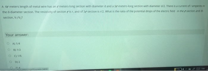 Solved A 4 meters length of metal wire has an e meters long | Chegg.com