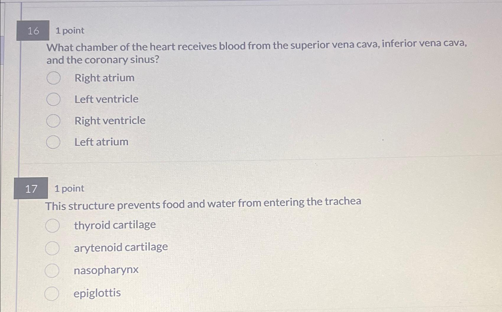 Solved 161 ﻿pointWhat chamber of the heart receives blood | Chegg.com