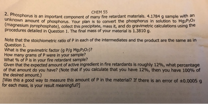 2. Phosphorus is an important co CHEM 55 sphorus is | Chegg.com