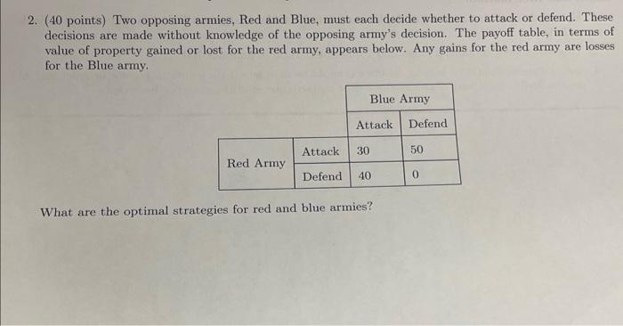 Solved 2. (40 points) Two opposing armies, Red and Blue, | Chegg.com