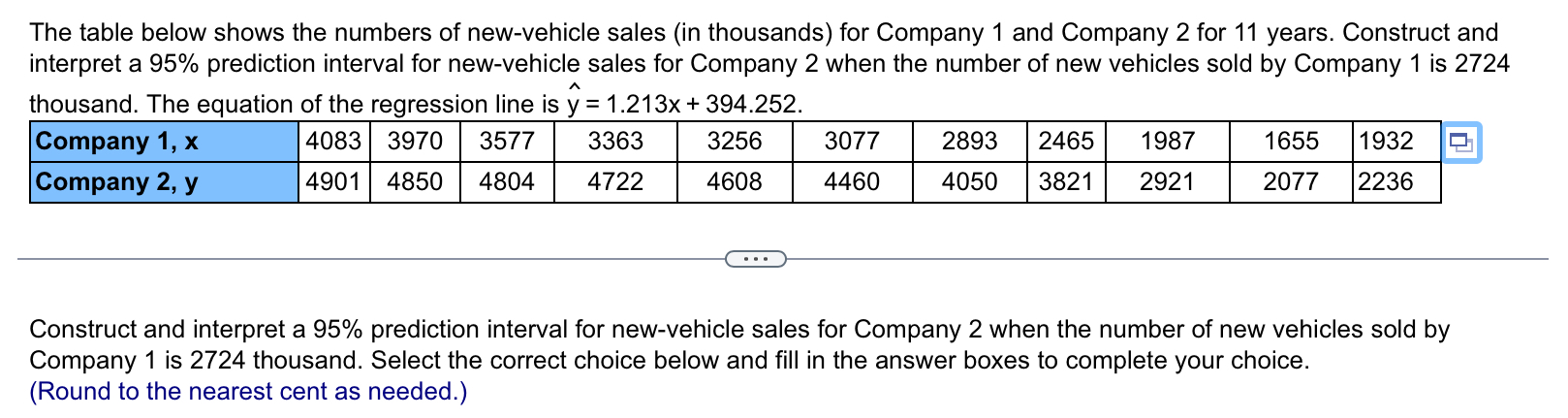 Solved Construct and interpret a 95% ﻿prediction interval | Chegg.com