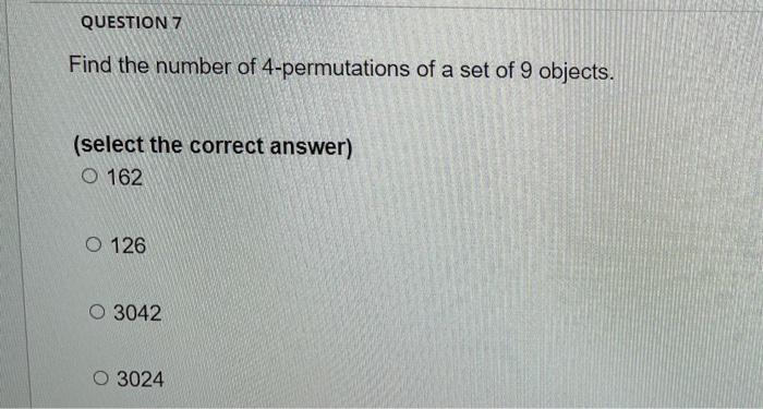 Solved Find The Number Of 4 Permutations Of A Set Of 9