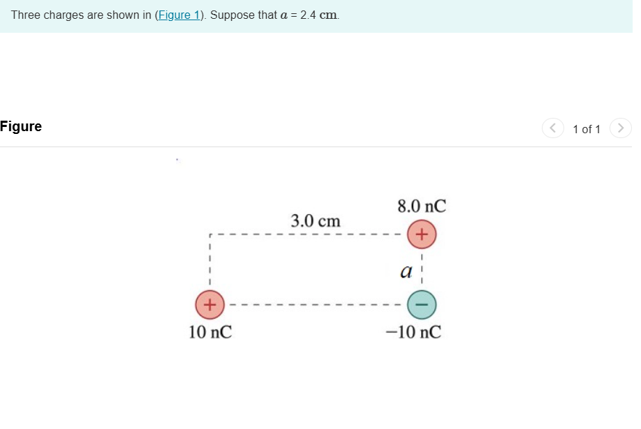 [Solved]: Three charges are shown in (Figure 1). Suppose tha