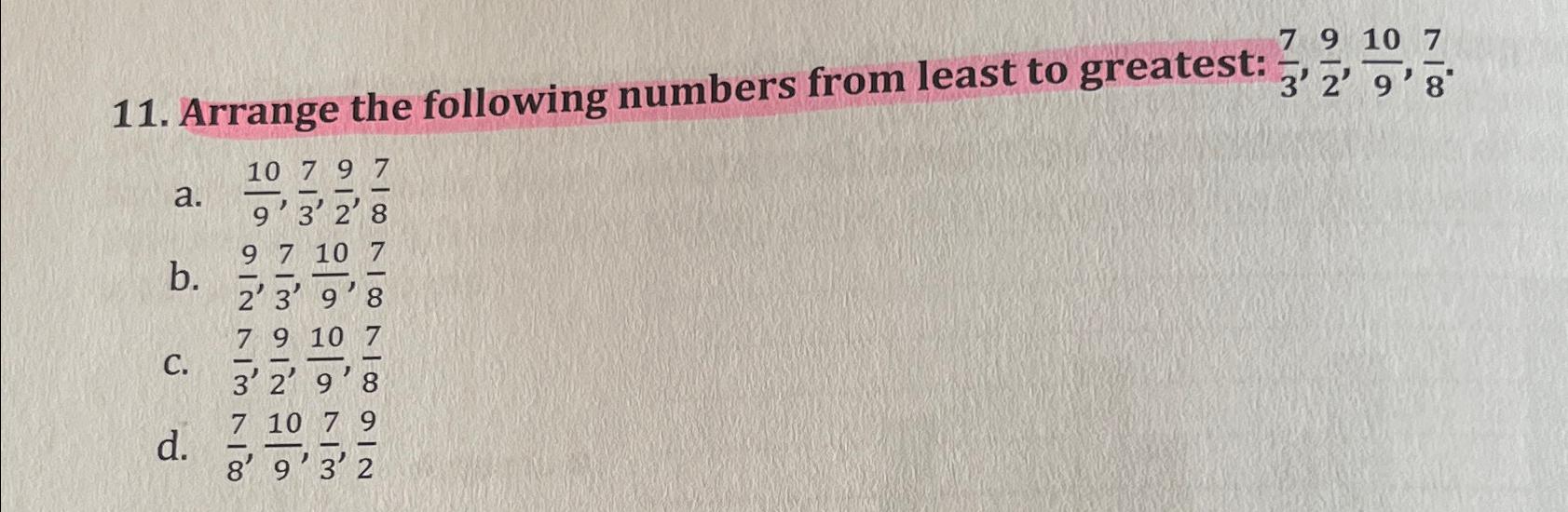 Solved Arrange the following numbers from least to greatest: | Chegg.com