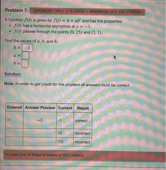Solved A function f(t) is given by f(t)=h+abt and has the | Chegg.com