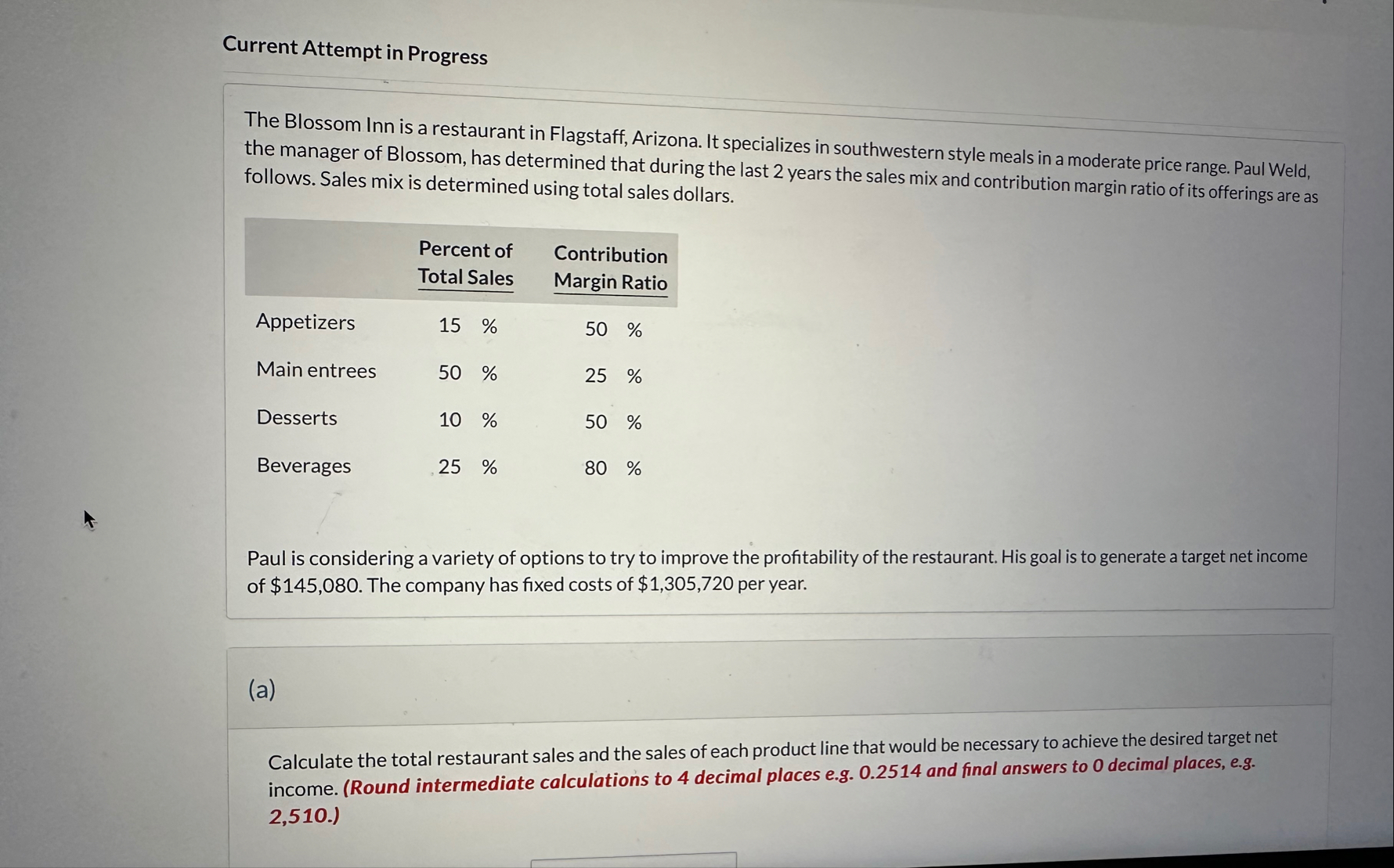 Solved Current Attempt in ProgressThe Blossom Inn is a | Chegg.com