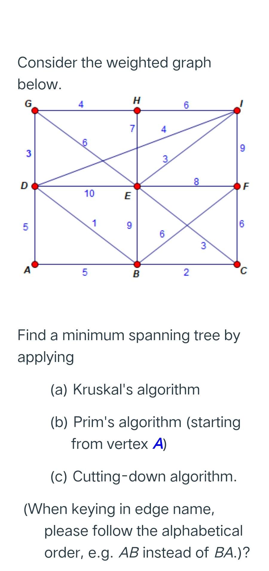 Solved Consider the weighted graph below. H G 4 6 7 6 9 3 3 | Chegg.com