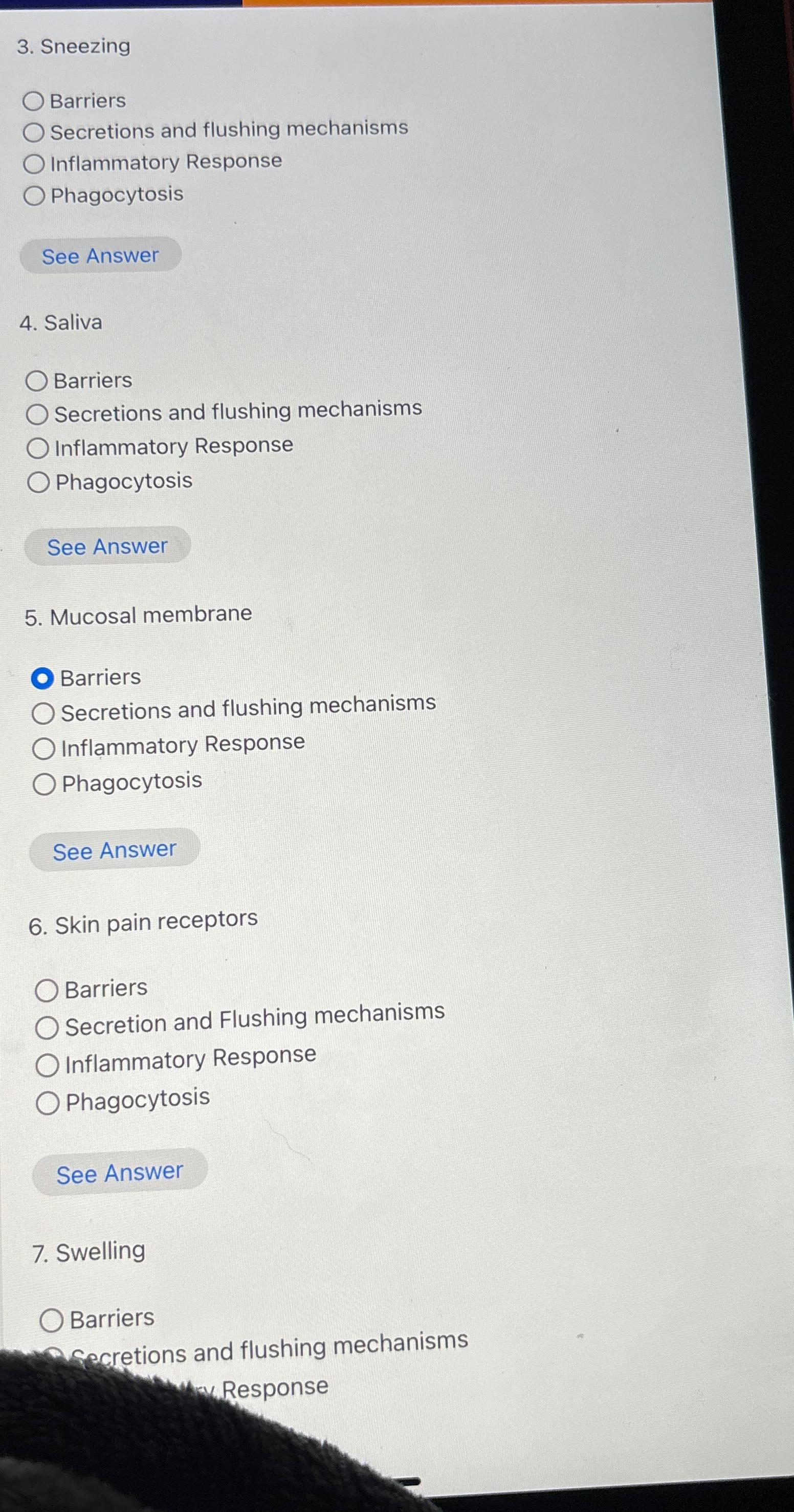 Solved SneezingBarriersSecretions and flushing | Chegg.com