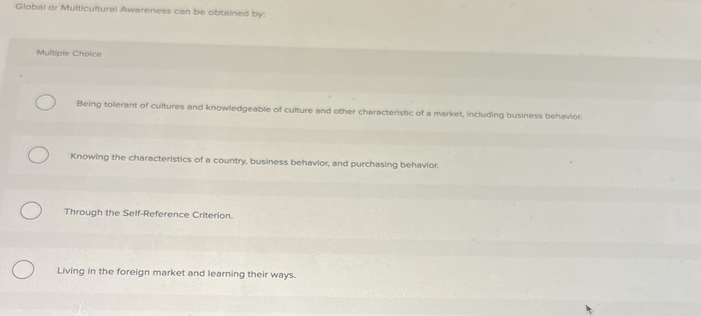 Solved Global or Multicultural Awareness can be obtained | Chegg.com
