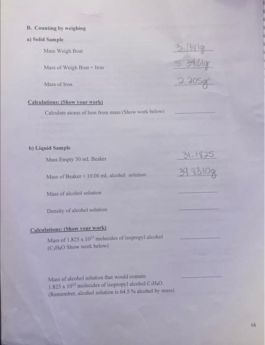 Solved Calculations: (Show vour work) Calculate atoms of | Chegg.com