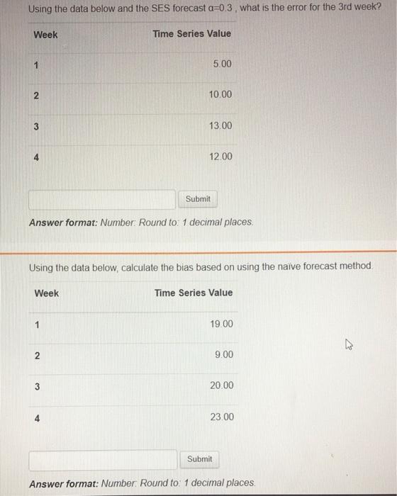 Solved Using the data below and the SES forecast a=0.3 what | Chegg.com