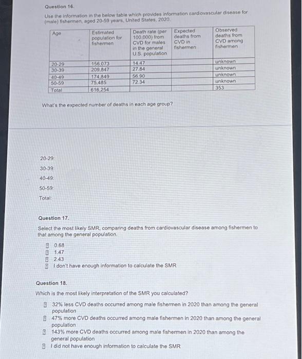 Solved Question 16. Use the information in the below table | Chegg.com