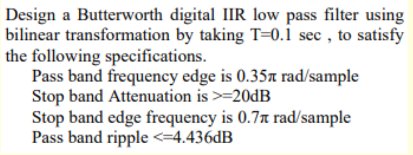 Solved Design a Butterworth digital IIR low pass filter | Chegg.com