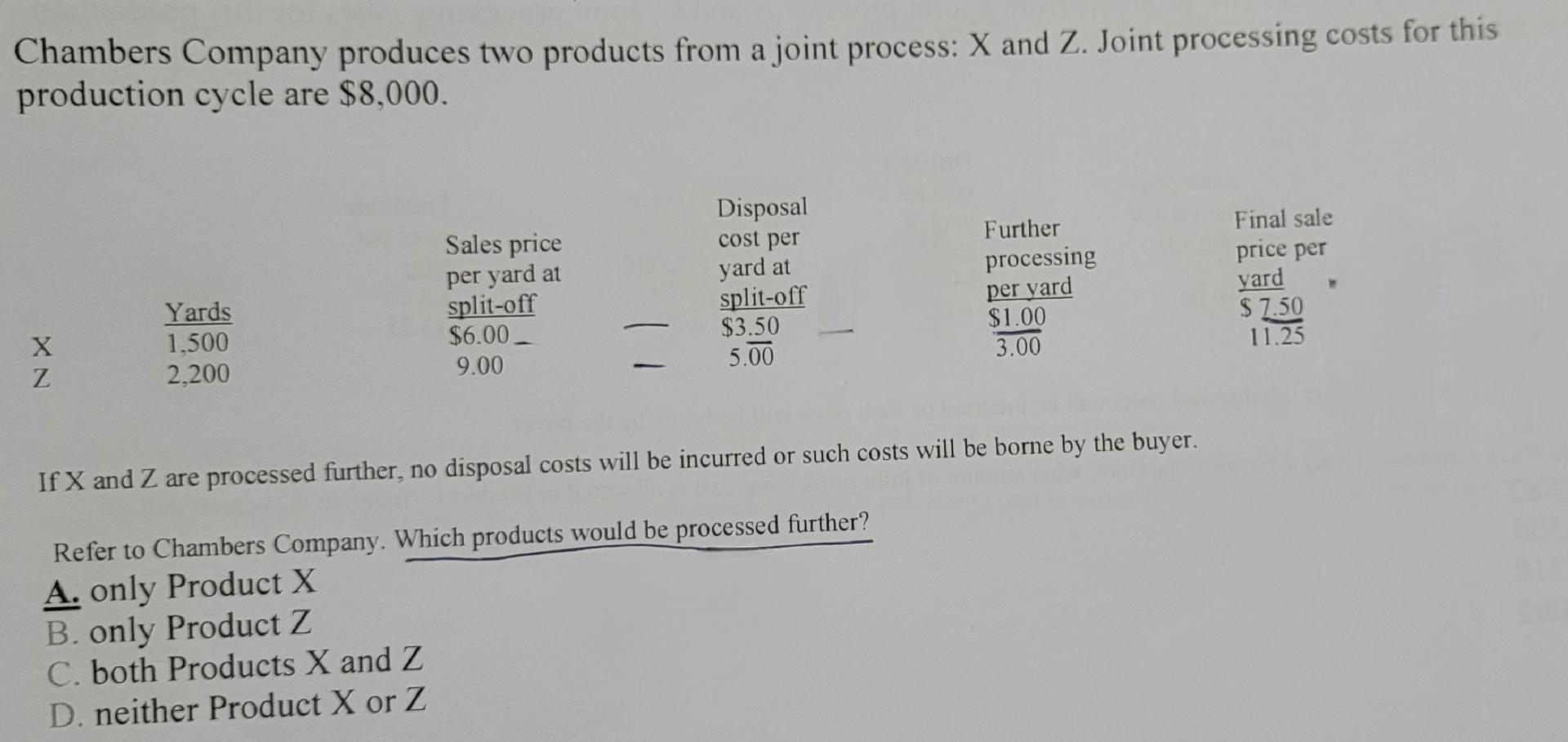Solved Chambers Company produces two products from a joint | Chegg.com
