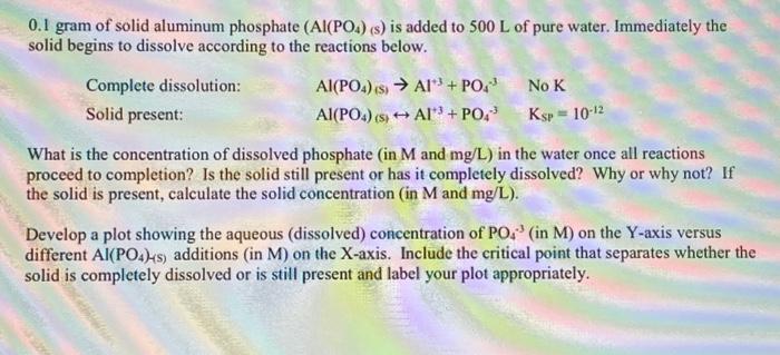 Solved 0.1 gram of solid aluminum phosphate (Al(PO4)(s)) is | Chegg.com