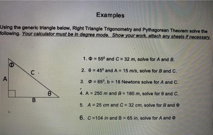 Solved Examples Using the generic triangle below, Right | Chegg.com
