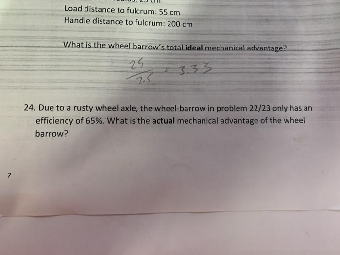 Solved Load distance to fulcrum: 55 cm Handle distance to | Chegg.com