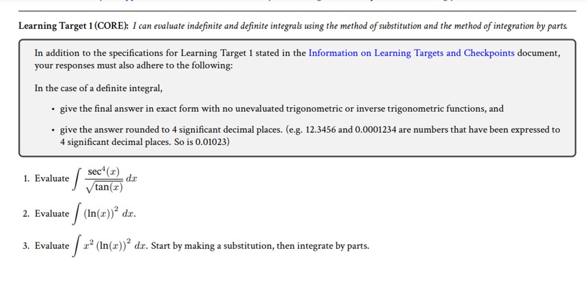 Solved Learning Target 1 (CORE): I can evaluate indefinite | Chegg.com