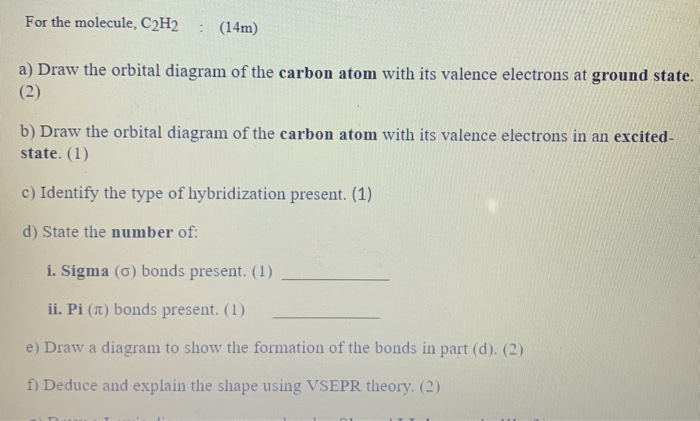 Solved For the molecule, C2H2 : (14m) a) Draw the orbital | Chegg.com