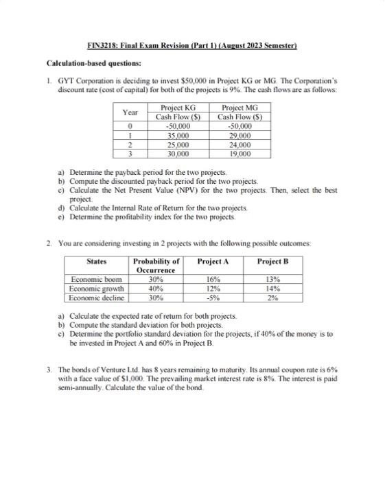 Solved FIN3218: Final Exam Revision (Part 1) (August 2023 | Chegg.com