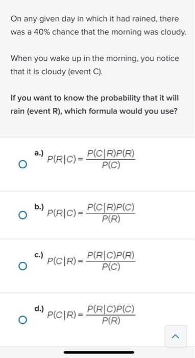 Solved On any given day in which it had rained, there was a | Chegg.com