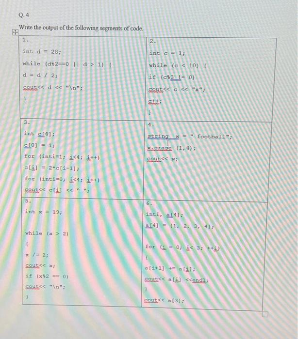 Solved Q.4 Write the output of the following segments of | Chegg.com