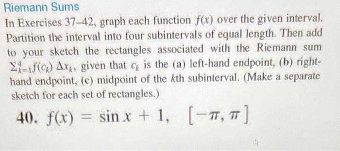 Solved Riemann Sums In Exercises 37-42, graph each function | Chegg.com
