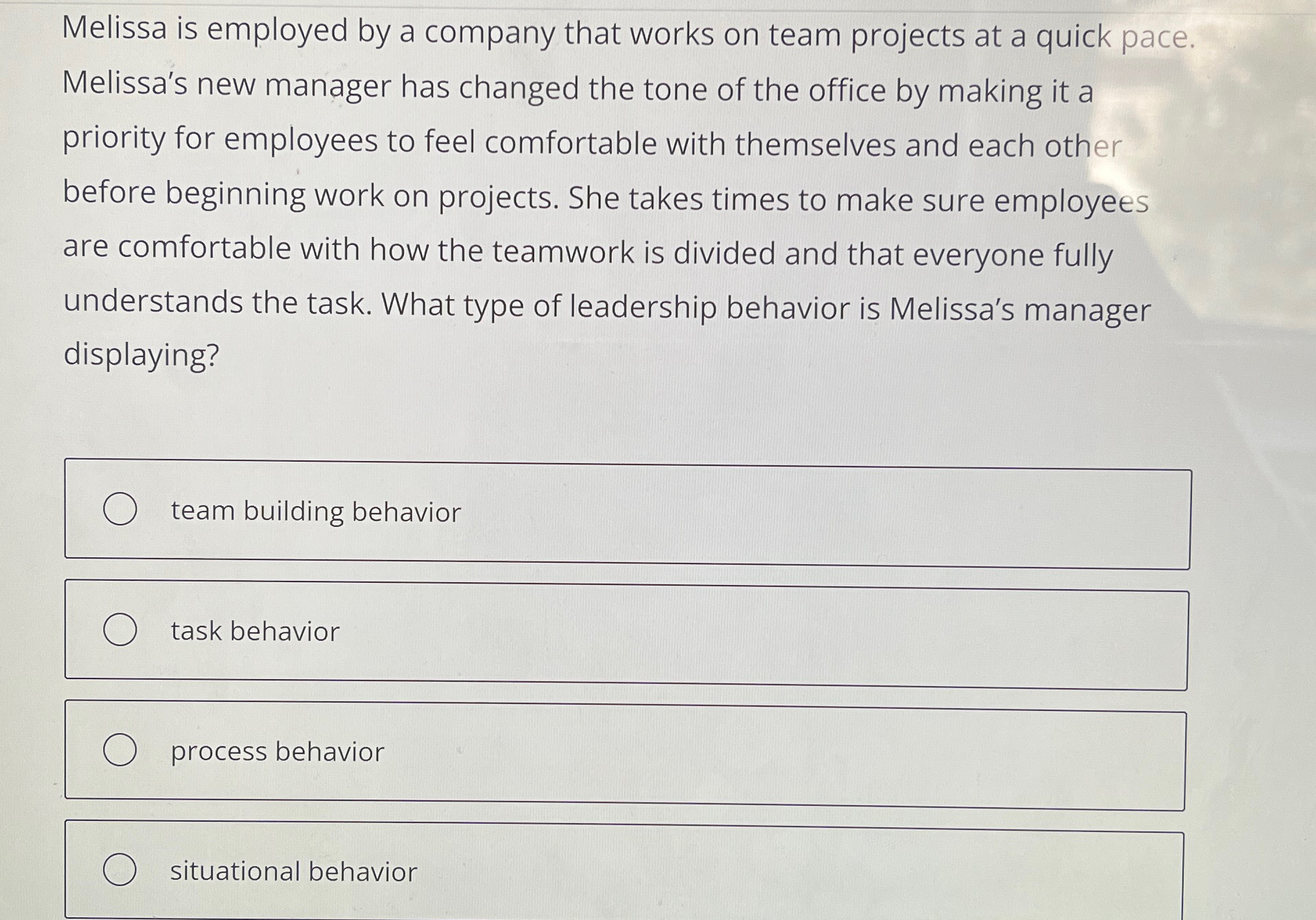 Solved Melissa is employed by a company that works on team | Chegg.com