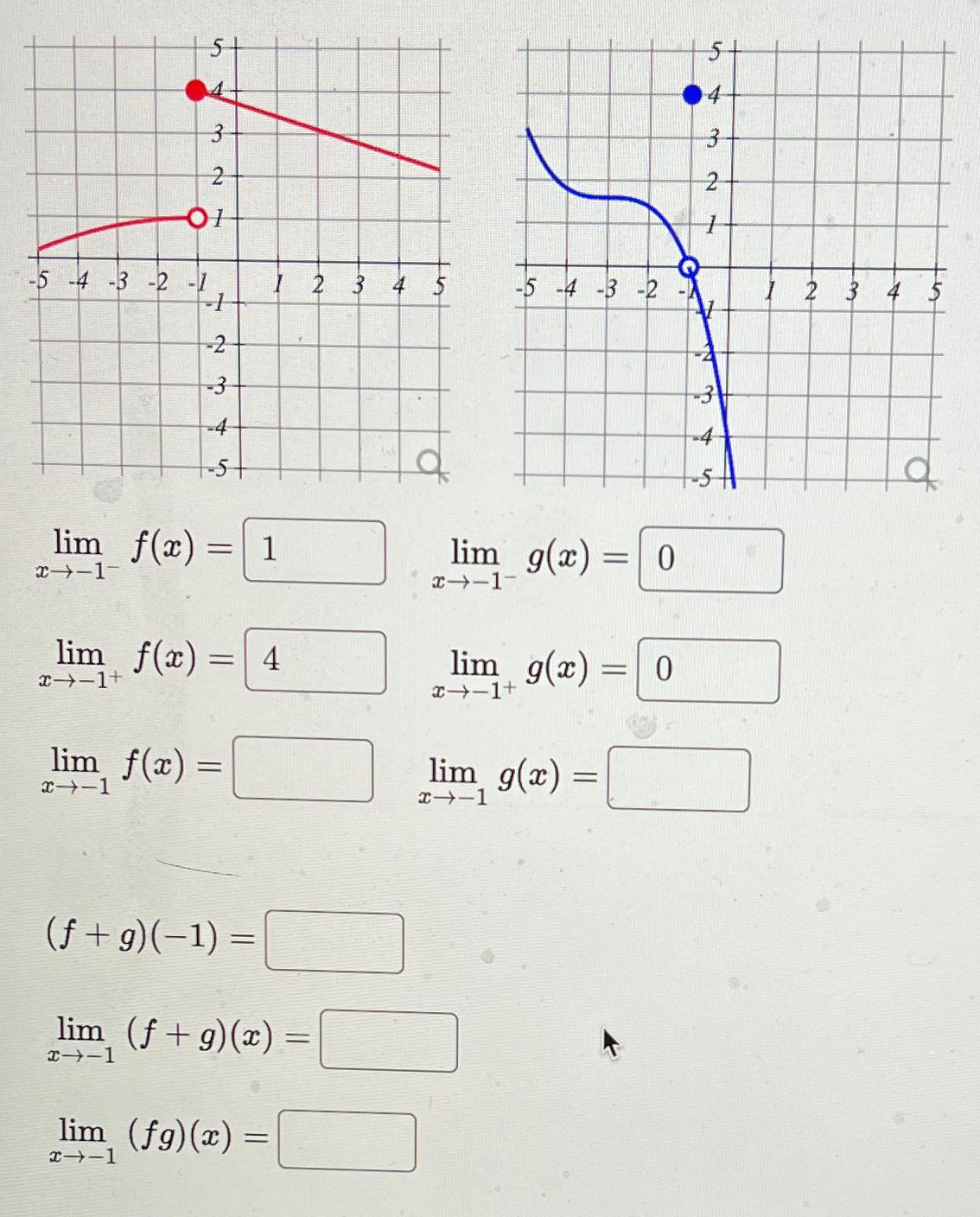Solved limx→-1-f(x)=,limx→-1-g(x)=limx→-1+f(x)=,limx→-1+g(x) | Chegg.com