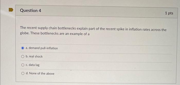 Solved The recent supply chain bottlenecks explain part of | Chegg.com