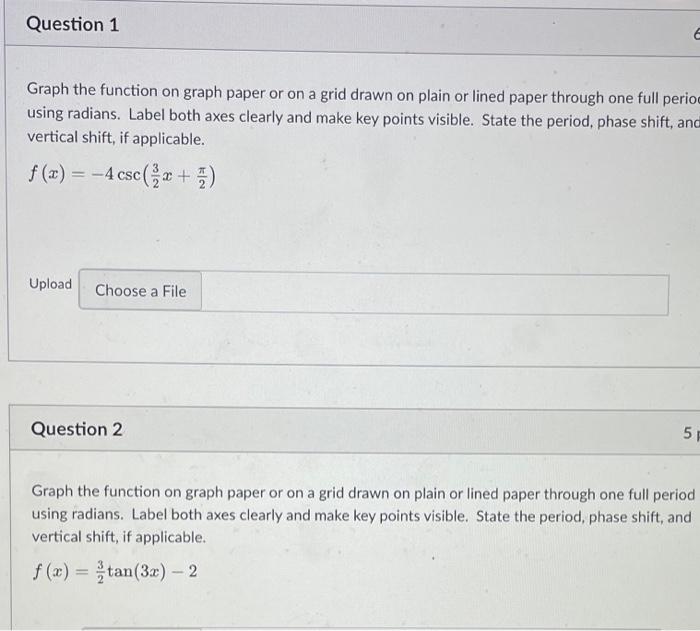 Solved Question 1 E Graph the function on graph paper or on | Chegg.com