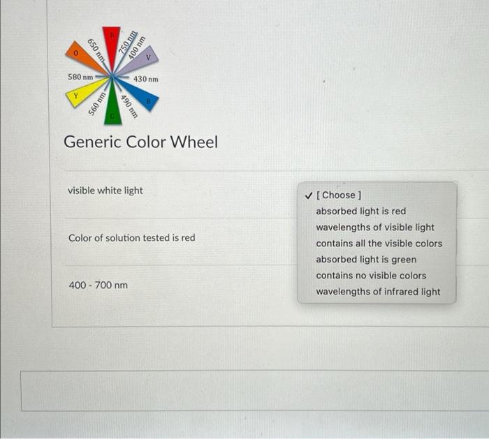 Solved Generic Color Wheel visible white light Color of | Chegg.com