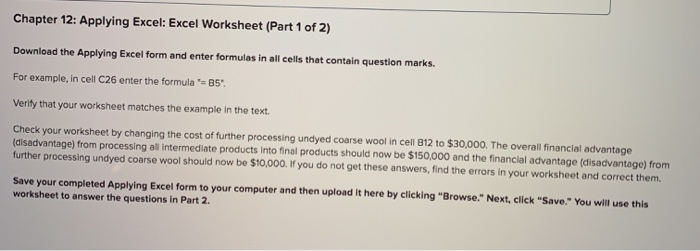 Solved Chapter 12: Applying Excel: Excel Worksheet (Part 1 | Chegg.com Solved Chapter 12: Applying Excel: Excel Worksheet (Part 1 | Chegg.com