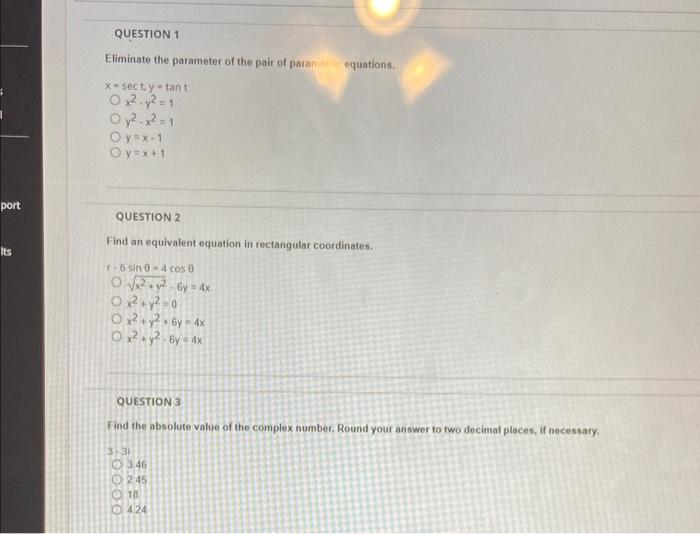 Solved Eliminate the parameter of the pair of paran | Chegg.com