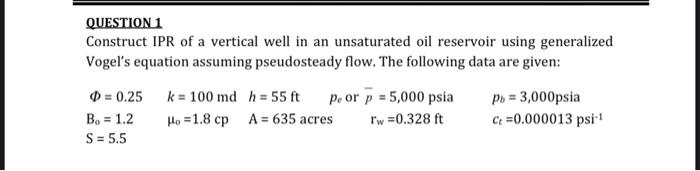 Solved QUESTION 1 Construct IPR of a vertical well in an | Chegg.com