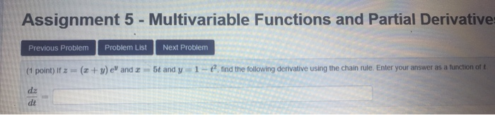 Solved Assignment 5 - Multivariable Functions and Partial | Chegg.com