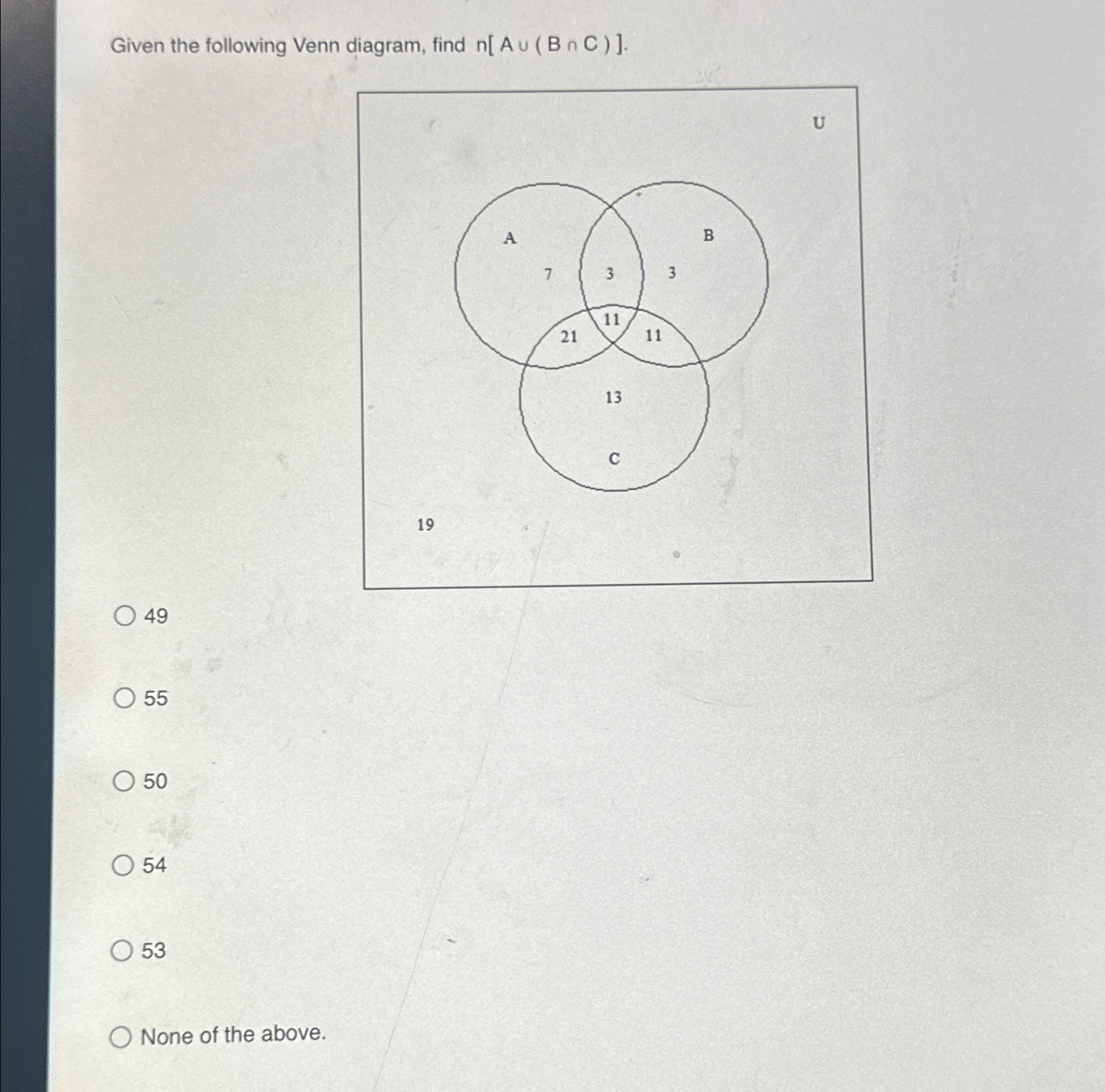 Solved Given the following Venn diagram, find | Chegg.com
