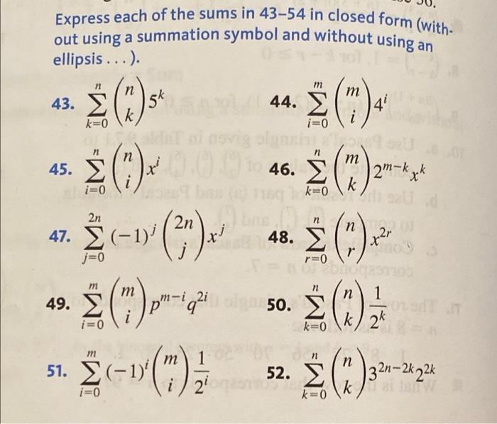 Solved Express each of the sums in 43-54 in closed form | Chegg.com