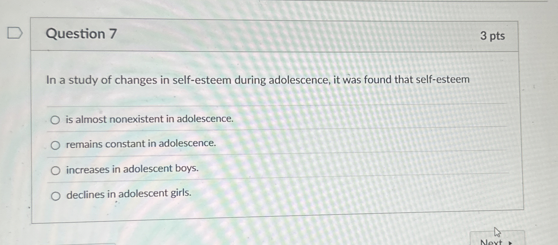Solved Question 73 ﻿ptsIn a study of changes in self-esteem | Chegg.com