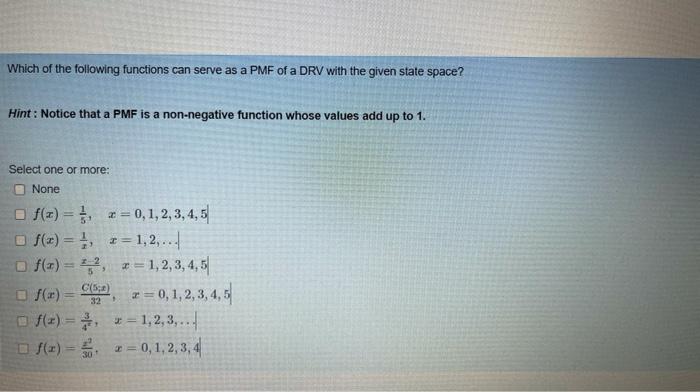 Solved Which of the following functions can serve as a PMF | Chegg.com