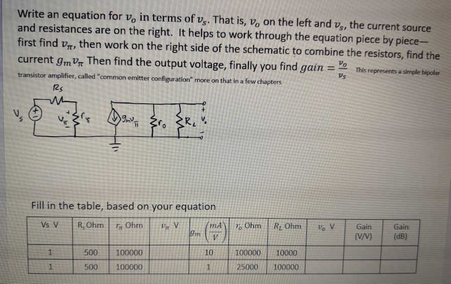 Solved Write an equation for v, in terms of vs. That is, v, | Chegg.com