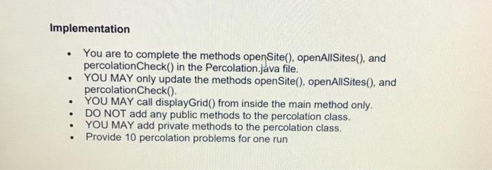 Solved Implementation - You are to complete the methods | Chegg.com