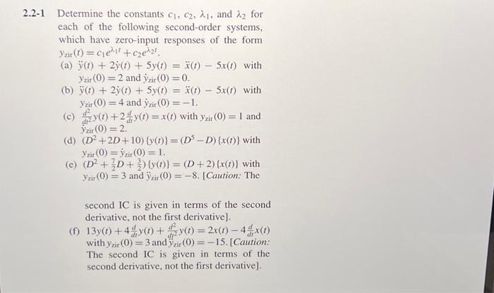 Determine the constants c1,c2,λ1, and λ2 for each of | Chegg.com