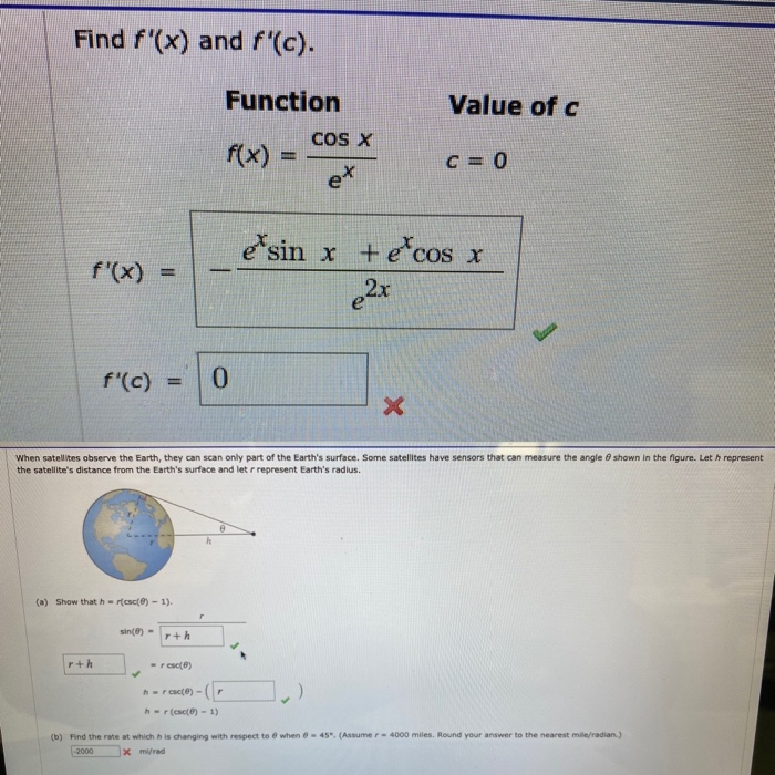 Solved Find f'(x) and f'(c). Function Value of c COS X f(x) | Chegg.com