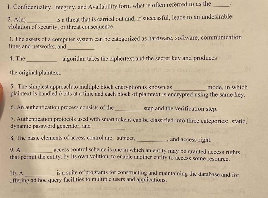 Solved 1. Confidentiality, Integrity, and Availability form | Chegg.com